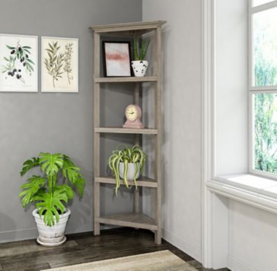 NewRidge Home Goods 4-Tier Corner Wooden Bookcase, Washed Gray at ...