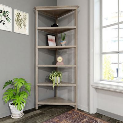 NewRidge Home Goods 4-Tier Corner Wooden Bookcase, Washed Gray at ...