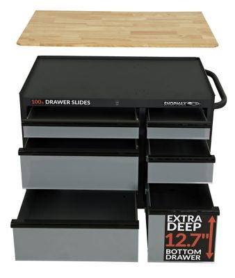 SHOPMAX 41 in. 6-Drawer Mobile Workstation with Solid Wood Top at ...