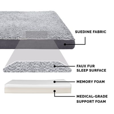 FurHaven Two-Tone Faux Fur and Suede Deluxe Memory Foam Dog Bed