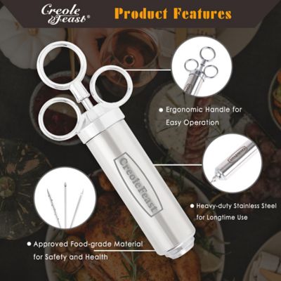 Creole Feast Stainless Steel Meat Injector Syringe Kit, for Grill ...