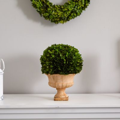 Nearly Natural 12 in. Artificial Boxwood Topiary Ball Preserved Plant ...