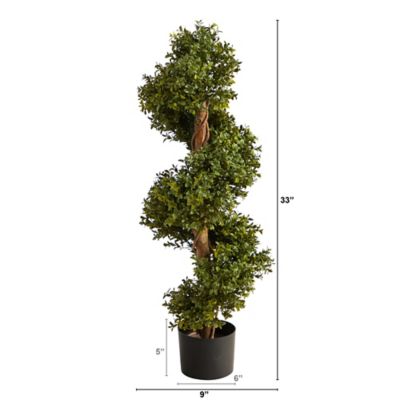 Nearly Natural 33 in. Artificial Indoor/Outdoor Boxwood Topiary Spiral ...