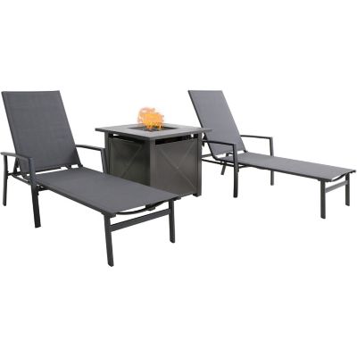 Hanover 3 pc. Naples Chaise Lounge Set, Includes Tile-Top Fire Pit ...