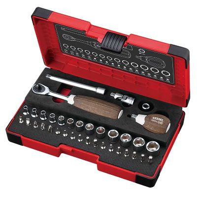 VESSEL Wood-Compo Socket Wrench Set No.HRW3002M-W 3/8 in. SQ Drive 16 ...