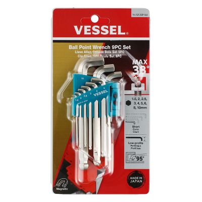 VESSEL Ball Point Hex L-Key Wrench Stubby (Short Type) 9 pc. Set ...