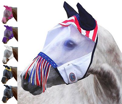 Derby Originals Reflective Trim Horse Fly Mask with Ears and Fringes, L ...
