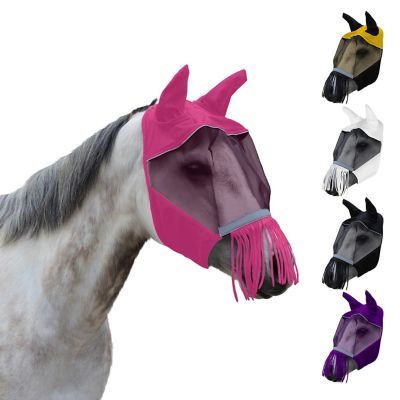Derby Originals Reflective Trim Horse Fly Mask with Ears and Fringes ...
