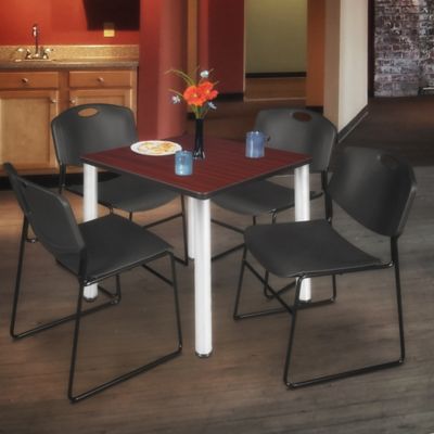 Regency Kee Square Breakroom Table with 4 Zeng Stack Chairs, 30 in., Black