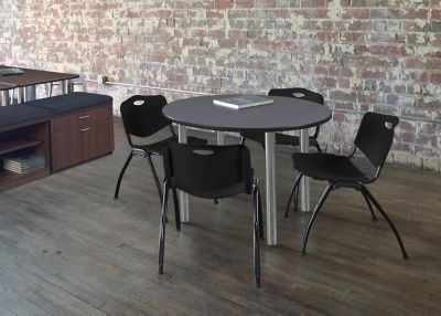 Regency Kee Round Breakroom Table with 4 M Stack Chairs, 42 in., Black