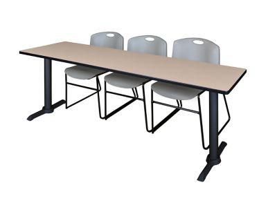 Regency Cain T-Base Training Seminar Table with 3 Zeng Chairs, 84 in. x ...