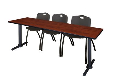 Regency Cain T-Base Training Seminar Table with 3 M Stack Chairs, 84 in ...