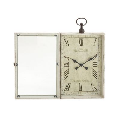 Harper & Willow White Wooden Pocket Watch Style Wall Clock with Hinged ...