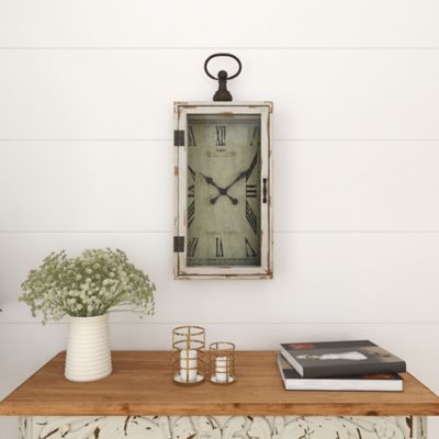 Harper & Willow White Wood Vintage Wall Clock, 12 in. x 28 in. at ...