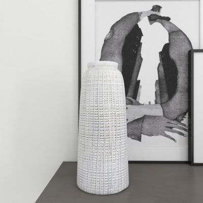 Harper & Willow White Ceramic Carved Vase with Cross Hatching Design at ...