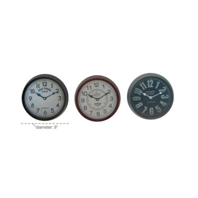 Harper & Willow Multicolor Metal Traditional Wall Clock, 9 in. D, 3 pc ...