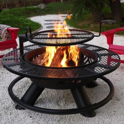 Red Mountain Valley 47 in. Wood-Burning Fire Pit with Adjustable BBQ ...