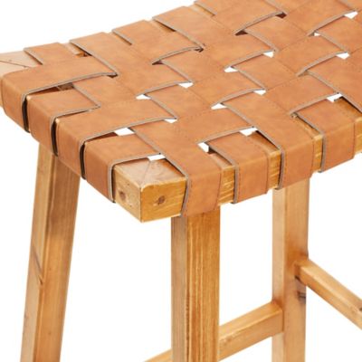 Harper & Willow Wood Handmade Woven Seat Bar Stool, 30 in., Brown