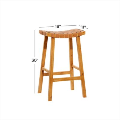 Harper & Willow Wood Handmade Woven Seat Bar Stool, 30 in., Brown