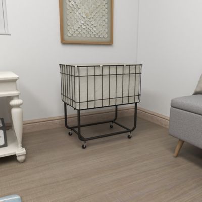 Harper & Willow Black Metal Deep Set Wire Basket Storage Cart with ...