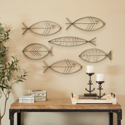 Harper & Willow Black Metal Indoor Outdoor Wire Fish Wall Decor Set of ...