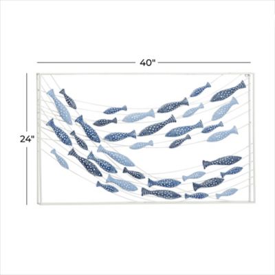 Harper & Willow Blue Metal Coastal Fish Wall Decor, 40 in. x 2 in. x 24 in.