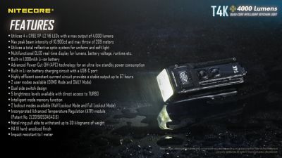 Nitecore 4,000-Lumen T4K Ultra Bright EDC Flashlight, FL-NITE-T4K at ...