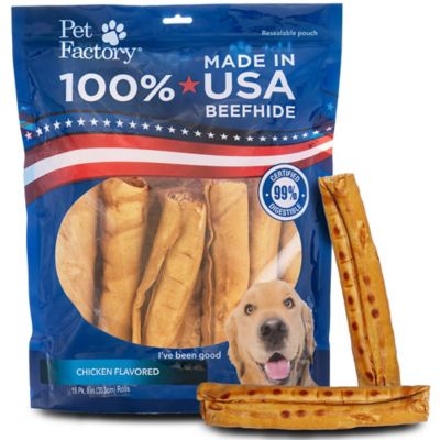 Pet Factory Made in USA Beefhide Rolls Chicken Flavor Dog Chews, 8 in ...