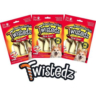 Pet Factory Twistedz American Beefhide Chip Roll Dog Chew Treats with Pork Meat Wrap, 5 in., 8 ...