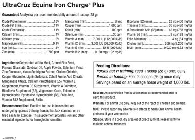 UltraCruz Equine Iron Charge Plus Supplement for Horses, 4 lb pellets ...