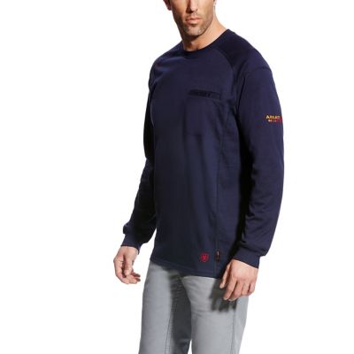 Ariat Men's FR Air Crew Neck Long-Sleeve Work T-Shirt, 2XLT,Navy at ...