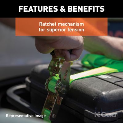CURT 16 ft. Lime Green Cargo Strap with S-Hooks (1,100 lb.), 83027 at ...