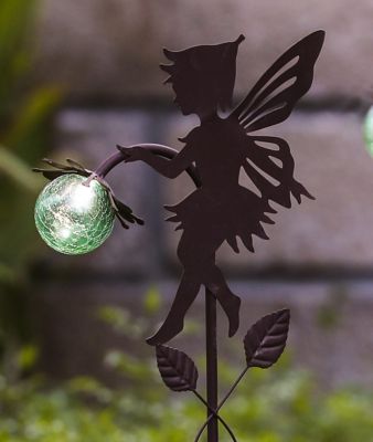 LuxenHome Solar Powered Metal Fairy Figure Garden Stakes, Set of 2 ...