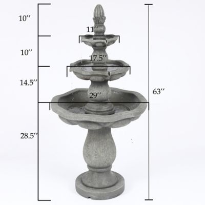 LuxenHome Gray Resin Modern Sculpture Pedestal Outdoor Fountain with ...