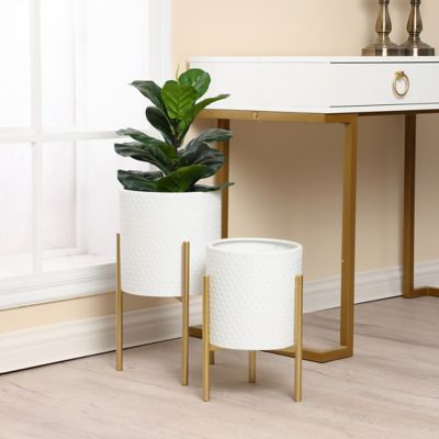 LuxenHome Assorted Metal Round Cachepot Planters with Stands, White ...