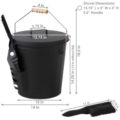 Sunnydaze Decor 12.75 in. Steel Fireplace Ash Bucket with Lid, Shovel ...