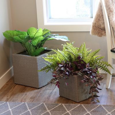 Sunnydaze Decor Square Polyrattan Planters with Clear Polypropylene ...