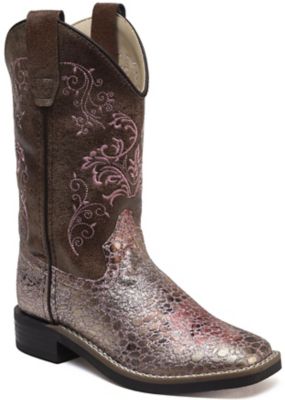 Old West Unisex Kids All-Over Leatherette Material Broad Square Toe ...