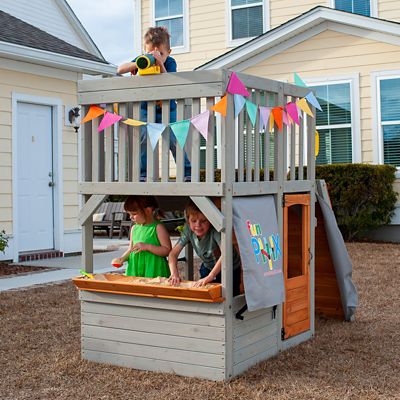 Funphix Lookout Post Outdoor Wooden Playhouse, Buildable Kids Backyard ...