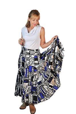 CCCStore Stain Glass Print Godets Broomstick Skirt, L,Cobalt at Tractor ...