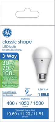 GE 150/100/50 Watt Equivalent 615-Lumen 3-Way A19 LED Light Bulb, Soft ...