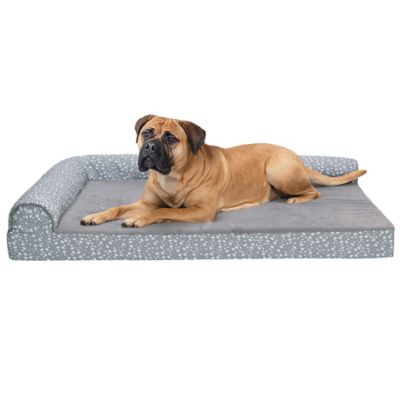 FurHaven Plush Memory Top Deluxe L-Chaise Pet Bed, Almond Print, M,Gray ...