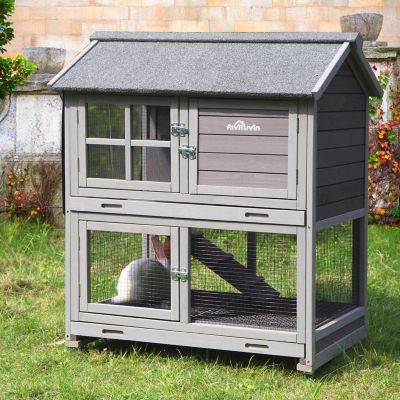 Aivituvin 2-Story Indoor/Outdoor Wire-Bottom Rabbit Hutch, 44 in. x 39 ...
