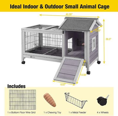 Aivituvin 1-Story Indoor/Outdoor Rabbit Hutch Bunny Cage, 28 in. x 40 ...