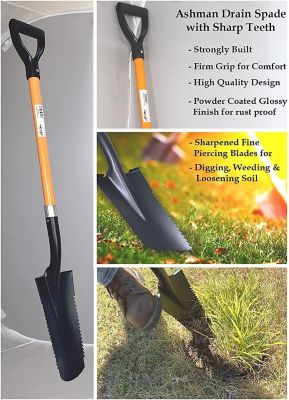Ashman Drain Spade Teeth Shovel, Long Handle Spade with D Handle Grip ...