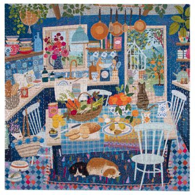 eeBoo Piece and Love Blue Kitchen 1000 pc. Square Adult Jigsaw Puzzle ...