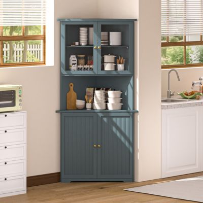 Veikous 71 in. 2-Door and 3 Adjustable Shelves Corner Linen Cabinet ...