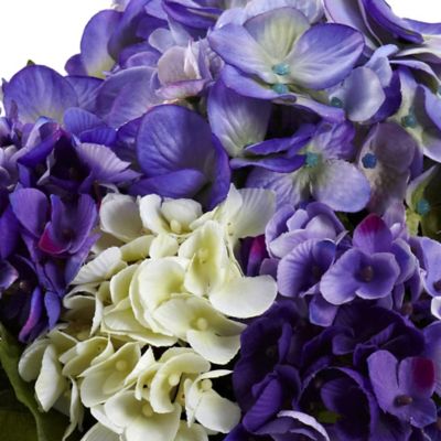 Nearly Natural 11 in. Mixed Hydrangea Faux Floral Arrangement with Vase ...