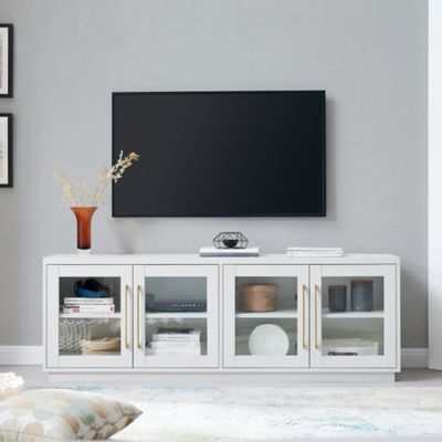 Hudson&Canal Quincy Rectangular TV Stand with Crystal Fireplace for TVs ...