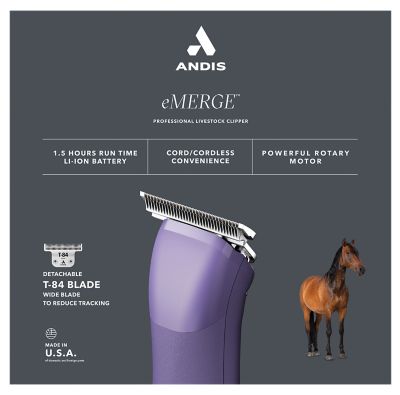Andis eMERGE Detachable Blade Cord/Cordless Clipper with T-84, Purple ...